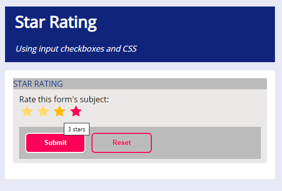 Star Rating Checkbox Form Input Html And Css Only Server Php Submit File Kris Bunda Design